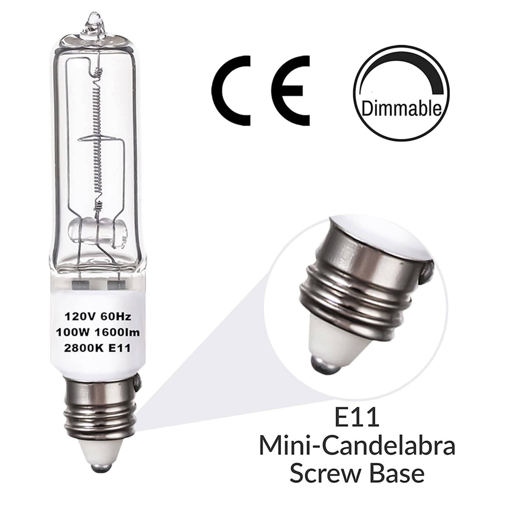 CMYBEN 4 Pack T4 JDE11 100W Dimmable Mini Candelabra Base Light Bulb, JDE11 120V 100W 1600lm 2800K for Chandeliers, Pendants, Table Lamps, Cabinet Lighting