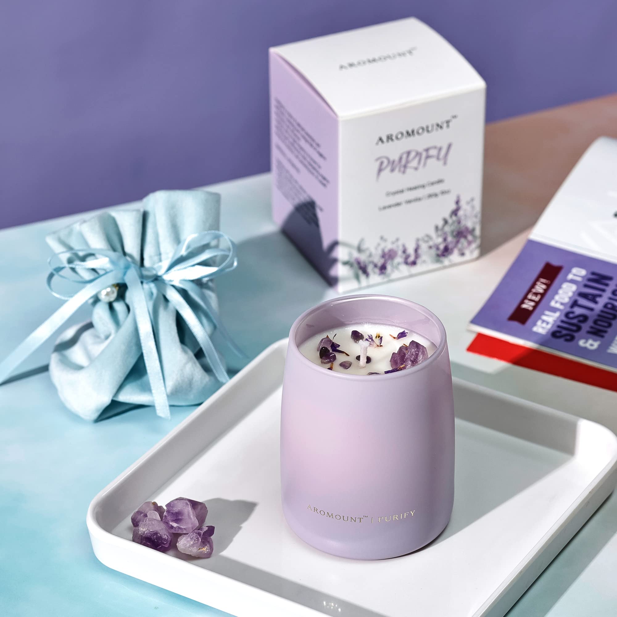 Lavender Vanilla Scented Candle with Crystal Inside,Luxury Candle Gift for Women,10oz Crystal Natural Soy Candle,Spiritual Aromatherapy Candle for Home Scented | Purify