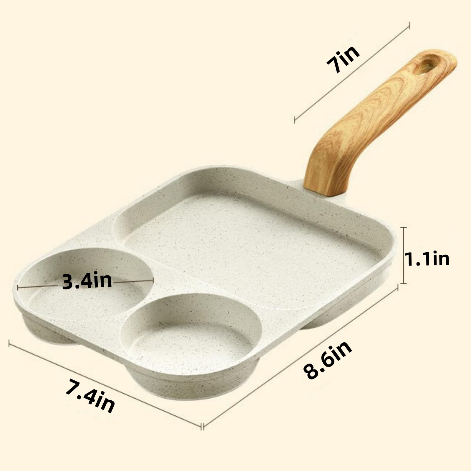 Generic Medical Stone Non-Stick Frying Pan for Breakfast,3 in 1 Egg Pan, Divided Grill Frying Pan,Crepes,Mini Pancake Pan Universal, 7.4*8.6in, White