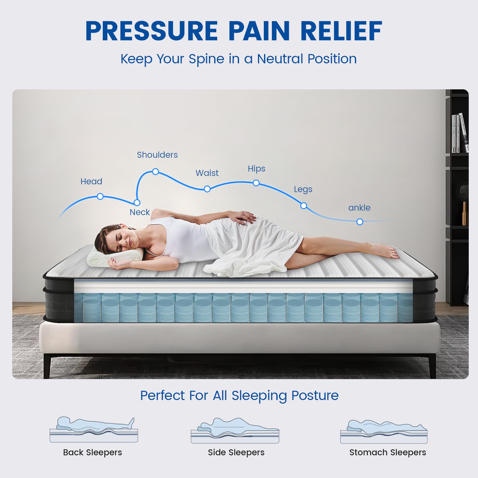 Crayan King Mattress, 12 Inch Memory Foam Mattress King Size, Innerspring Hybrid Mattress in a Box with Motion Isolation, Pressure Relief, CertiPUR-US