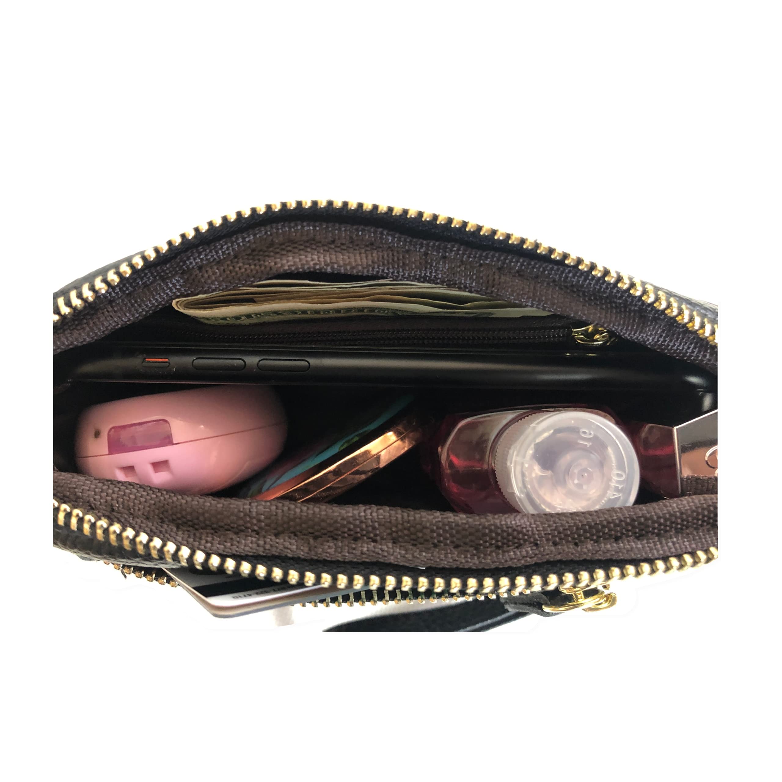 PlanetHawk Women's Genuine Leather Wristlet Clutch Cell Phone Purse, Black