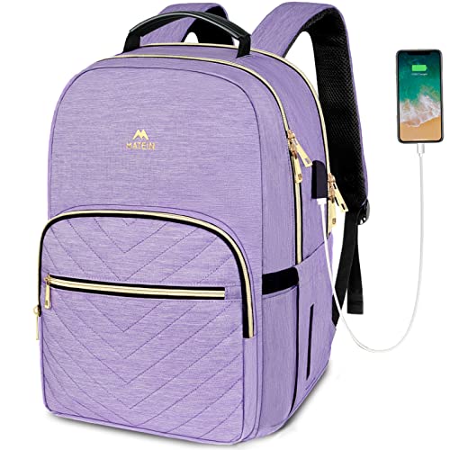 MATEIN 17 Inch Laptop Backpack, Womens Travel Laptop Backpack with RFID Pocket, Large Water Resistant College Teacher Nurse Work Bag Lightweight Daypack Computer Bagpack with USB Charging Port, Purple