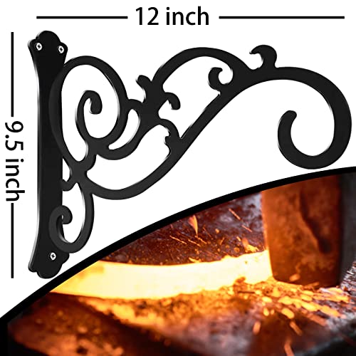 Hanging Planter Brackets 12-Inch 2 Pcs,Outdoor Hanging Brackets Wall Hook Heavy Duty Planter Brackets,Black Iron Planters Hook Indoor/Outdoor Planter Hanger Hooks