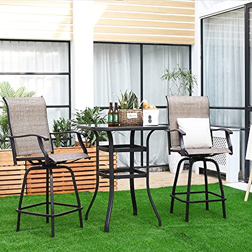 GOOGIC Patio Swivel Bar Stools , Outdoor High Back Swivel Bar Chair Set of 2 with All Weather Steel Frame for Backyard, Lawn,Poolside and Balcony