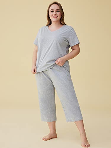 Latuza Women's Cotton Pajamas Set Tops and Capri Pants Sleepwear XL Light Gray