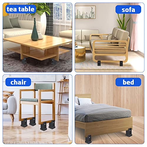 Twakashic Table Bed Risers 3''with Adjustable Screw Clamp, Heavy Duty Desk Bed Furniture Risers, Fit for Furniture Thickness 0-1.5'', Supports 5000 lbs(Black, 4 Pack)