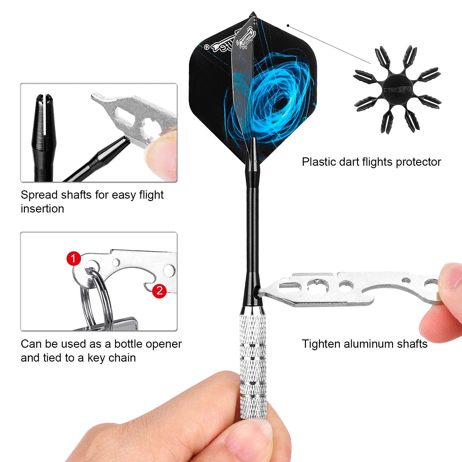 CyeeLife-Steel tip Darts 20g,12 Aluminium shafts+16 Flights+Sharpener+Tool+16 Protectors,for Beginners House Darts