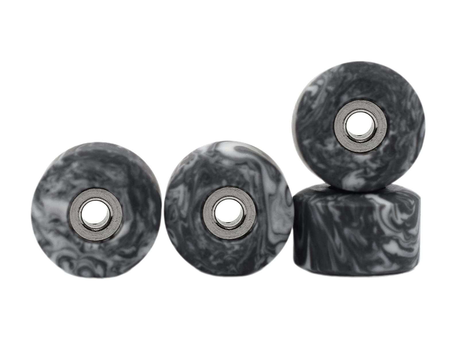 Teak Tuning Apex 61D Urethane Fingerboard Wheels - New Street Shape, 7.7mm Diameter - Ultra Spin Bearings - Made in The USA - Grey & White Swirl Colorway