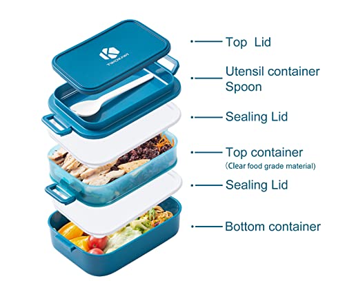 TWOKIWI Bento Box Adult Lunch Box – Lunch Containers for Adults – 7 Cup Bento Lunch Box with 3 Compartments & Fork, Microwave,Dishwasher & Freezer Safe (Ocean Blue)