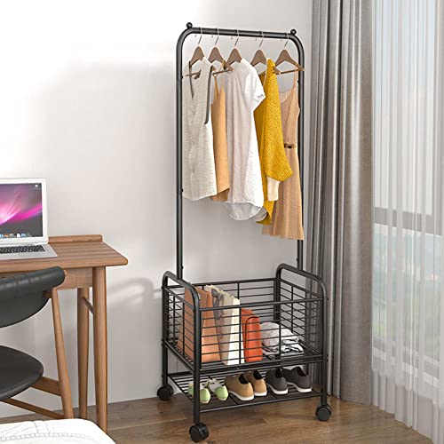 Laundry Cart with Clothes Rack,Rolling Laundry Hamper Basket Cart with Metal Wire Storage Rack and Hanging Rack ,Laundry Butler Garment Rack Storage Rack