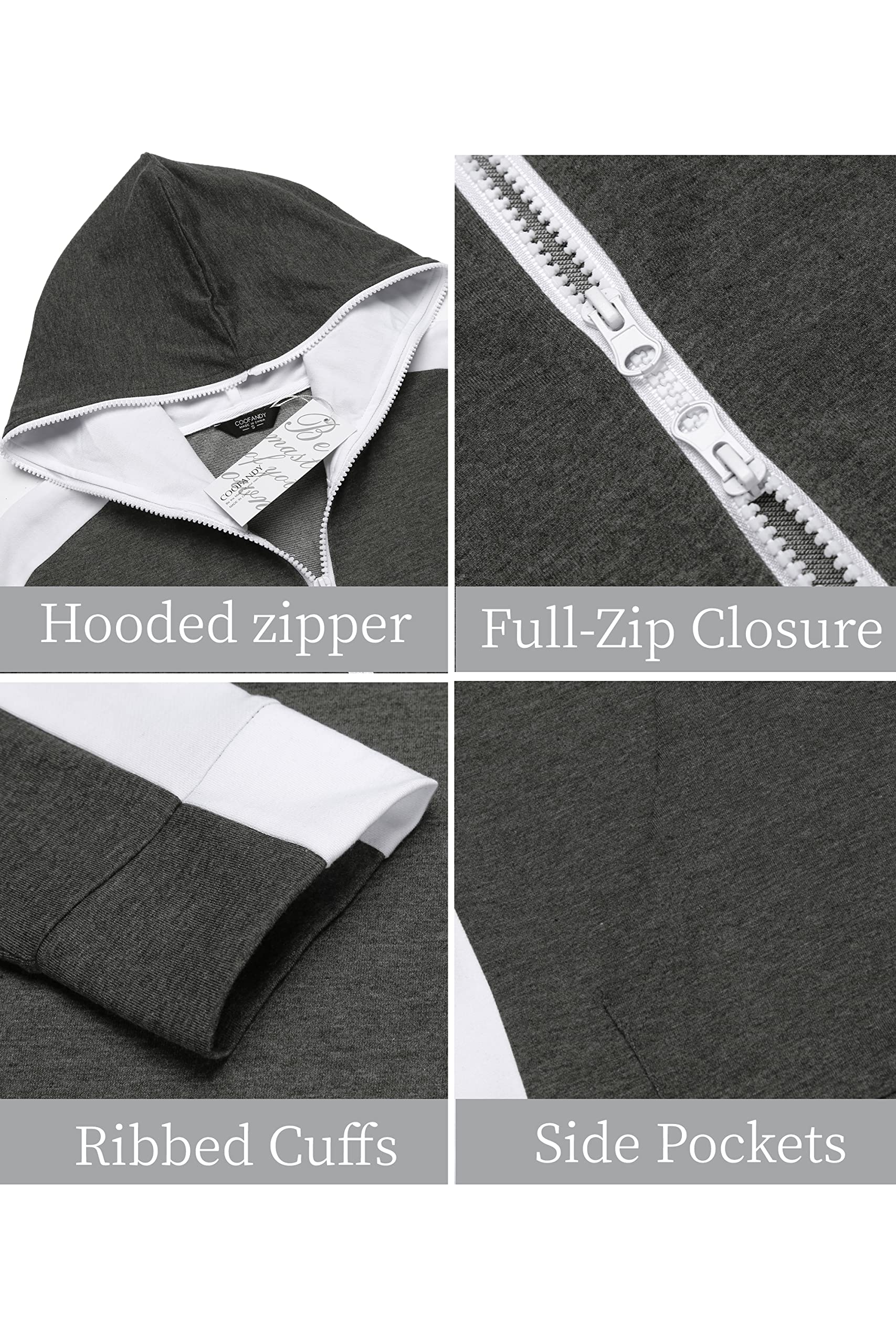 COOFANDY Mens Casual Jumpsuits Winter Long Rompers Full Zip-Up Onesie Sweatsuit Overalls Gray M