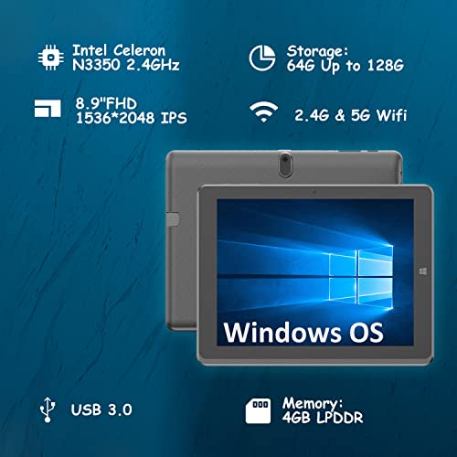 Tibuta Masterpad W100 8.9 inch Tablet Computer Windows 11,Mini Laptop with Windows System, Intel CPU, 64GB Storage, 1536×2048 FHD Display Tablet PC with Keyboard and Leather Case