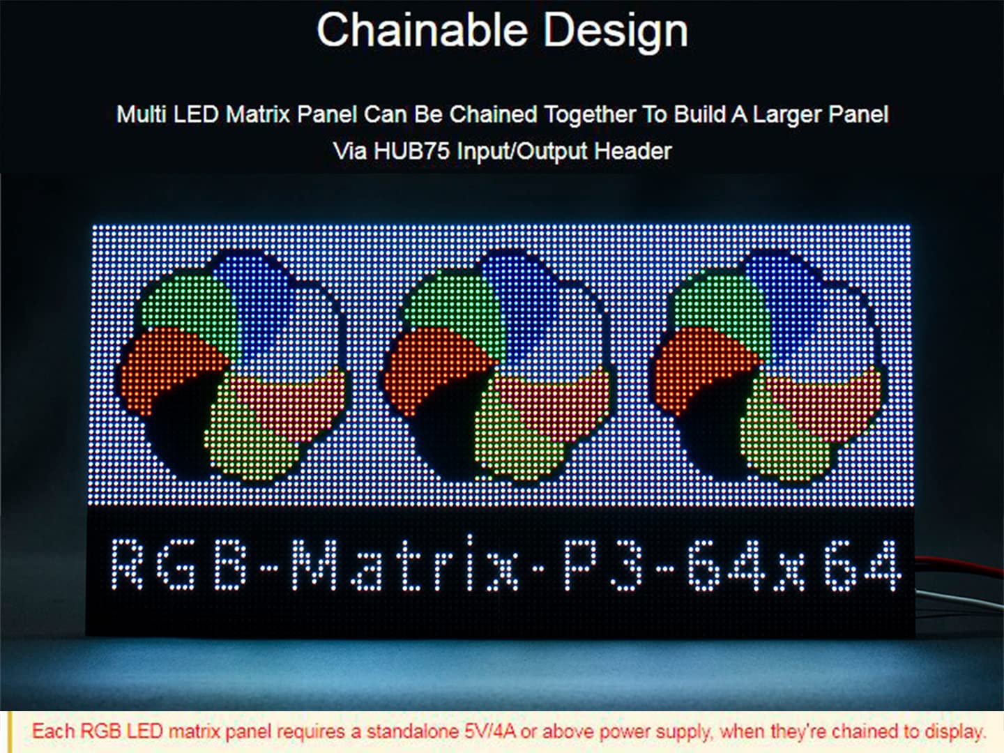 Flexible RGB Full-Color LED Matrix Panel 64x64, 4096 RGB LEDs, 3mm Pitch, Adjustable Brightness Chainable Design, Display Text/Colorful Image/Animation, for Raspberry Pi/Raspberry Pi Pico / ESP32