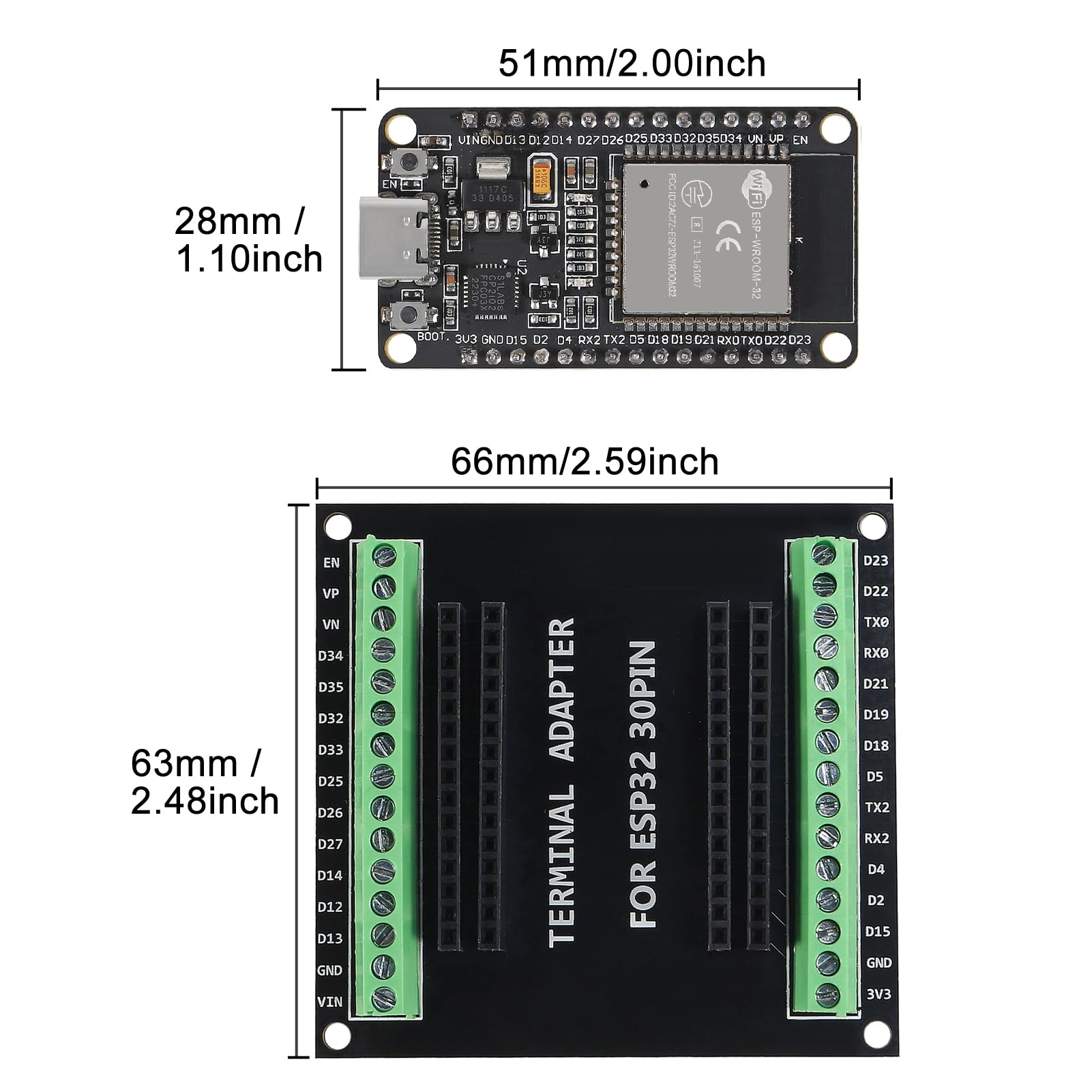 DORHEA 5Pcs ESP32 Breakout Board GPIO 1 into 2 for ESP-32S 38PIN Terminal Screw Board Compatible with ESP32 ESP-WROOM-32 Microcontroller Development Board