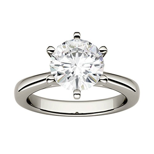 Charles & Colvard Forever One 8mm Round Cut Moissanite Engagement Ring for Women | 1.9 cttw DEW | Lab Grown | Solid 14K White Gold with Rhodium | Size 6