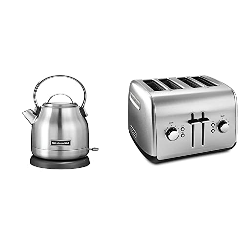 KitchenAid KEK1222SX 1.25-Liter Electric Kettle - Brushed Stainless Steel,Small & KMT4115SX Stainless Steel Toaster, Brushed Stainless Steel