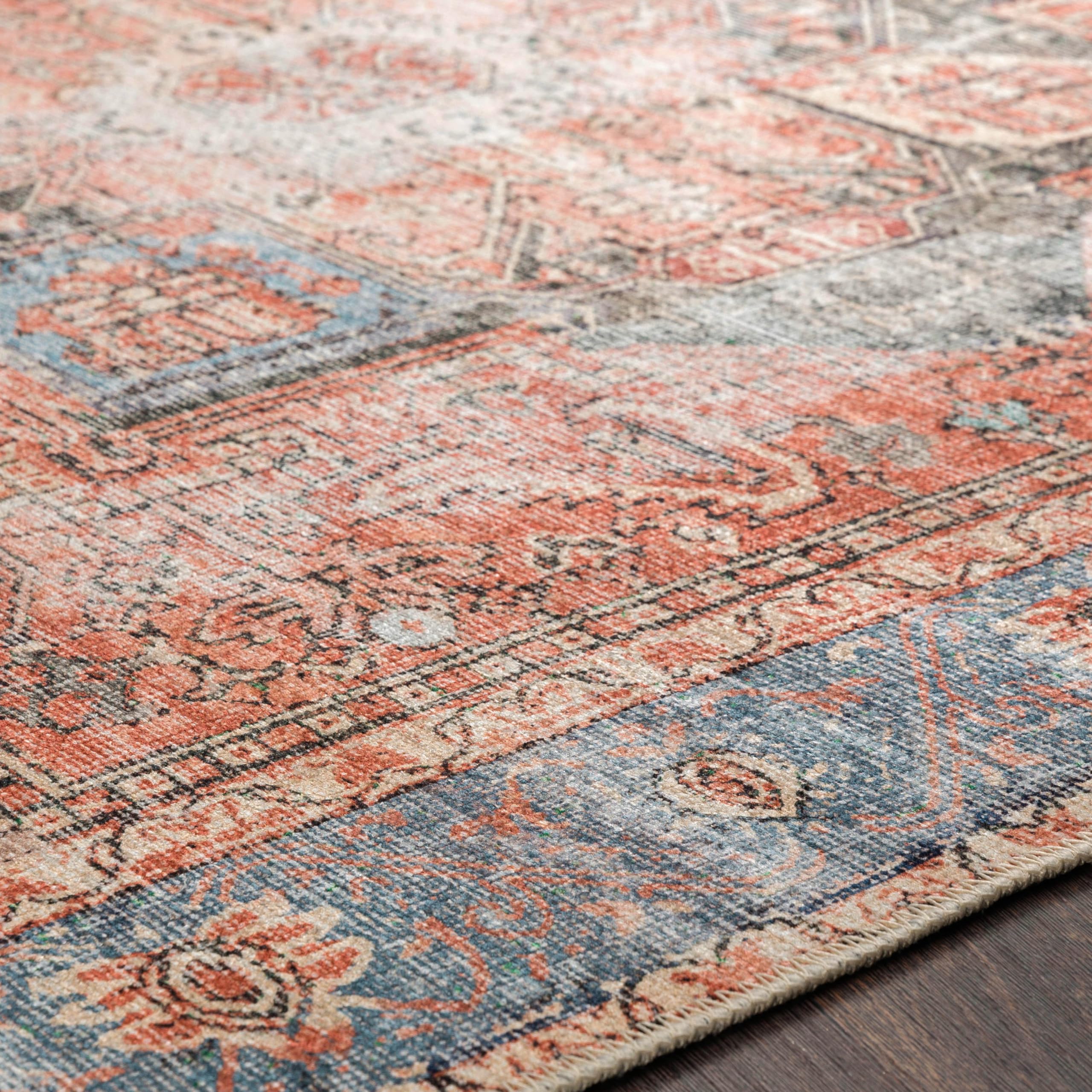 Livabliss Suri Vintage Washable Runner Area Rug,2'7" x 14',Rust/Blue