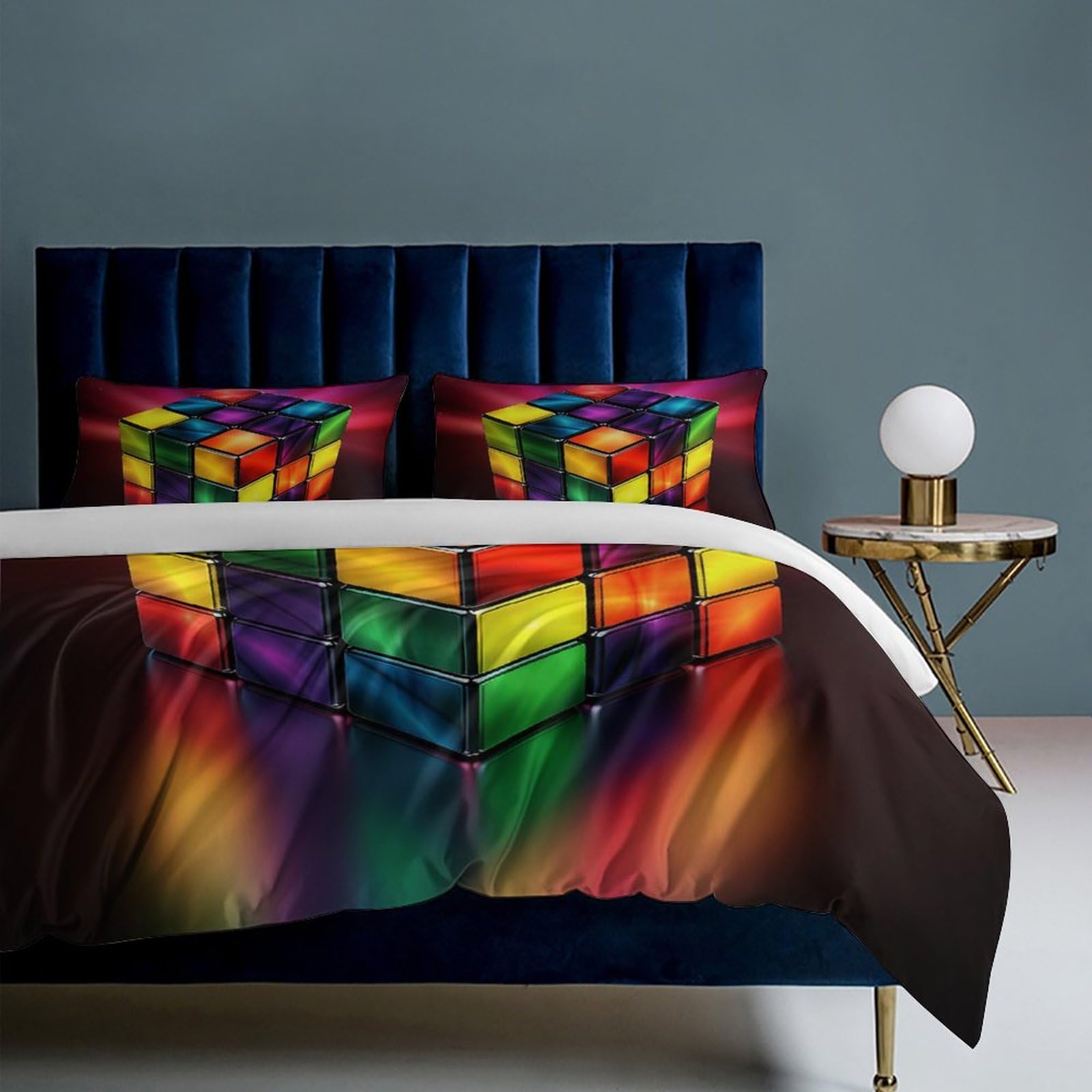 HotcoS Magic Cube Puzzle Comforter Set Queen 3 Pieces Bedding Set Lightweight Soft Bedding Comforter Sets for All Season with 1 Duvet Cover 86""x70"" 2 Pillow Shams 30'' X 20'', Style