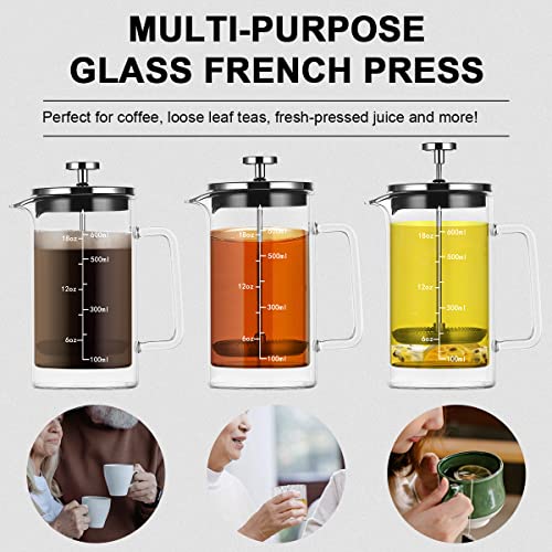 Upspirit French Press Coffee Maker, Coffee Presses Glass Double Wall Insulated Hot Cold Brew Coffee Tea Maker, 4 Cup Espresso Pot With 3 Filters, 20 oz/600ml