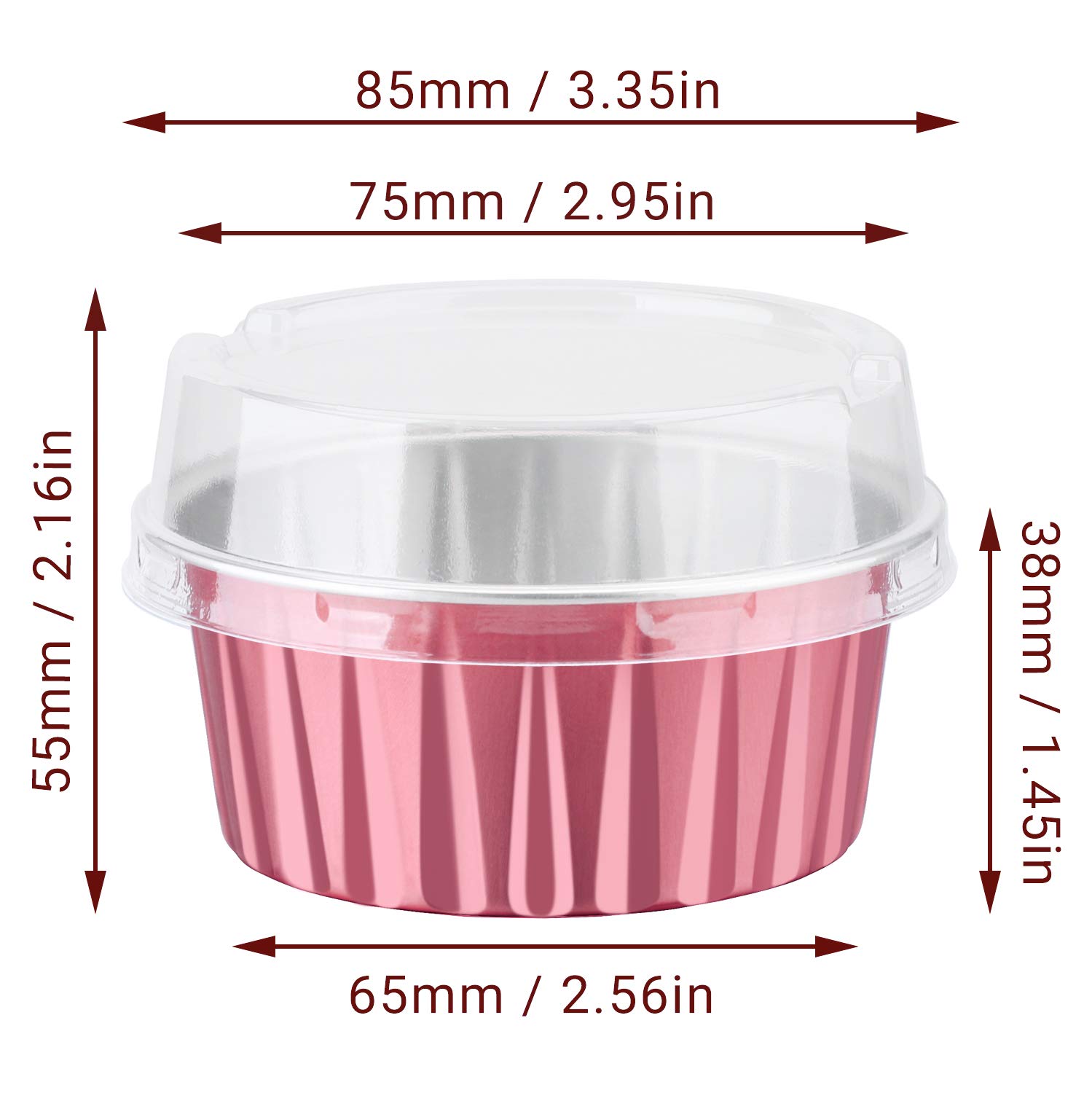 EUSOAR Foil Cupcake Liners, 50pcs 5oz 125ml Ramekins, Aluminum Foil Muffin Liners Cups with Lids, Cupcake Holder, Disposable Aluminum Foil Cupcake Baking Cups Holders Cases Boxes Pans with Lids