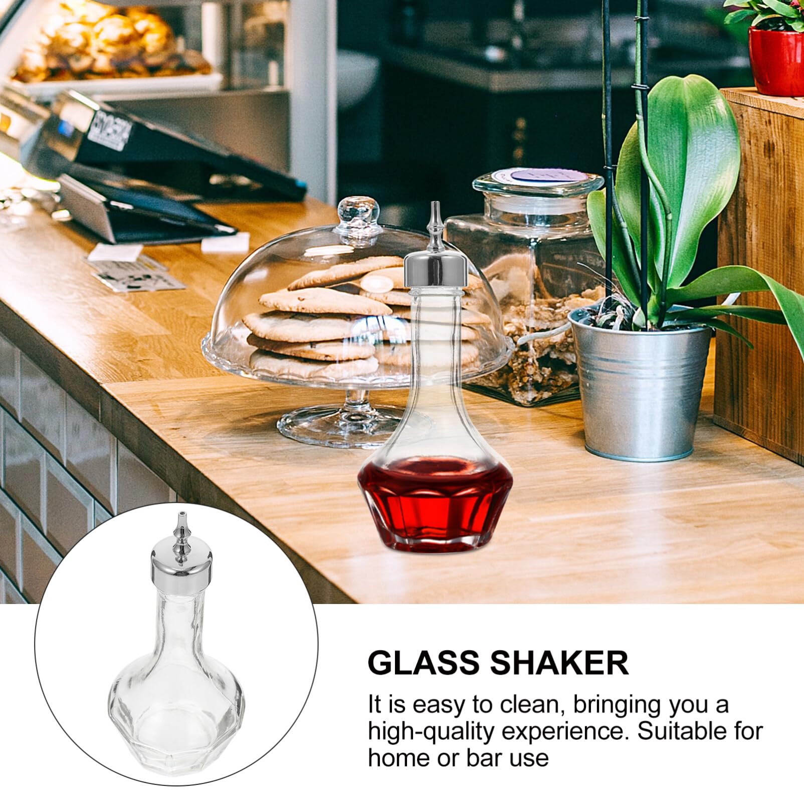 FAVOMOTO Glass Bitters Bottle Professional Japanese Bitters Dasher Dasher Top Decorative Bottle Cocktail Bartending Supplies for Home Kitchen Bar Silver