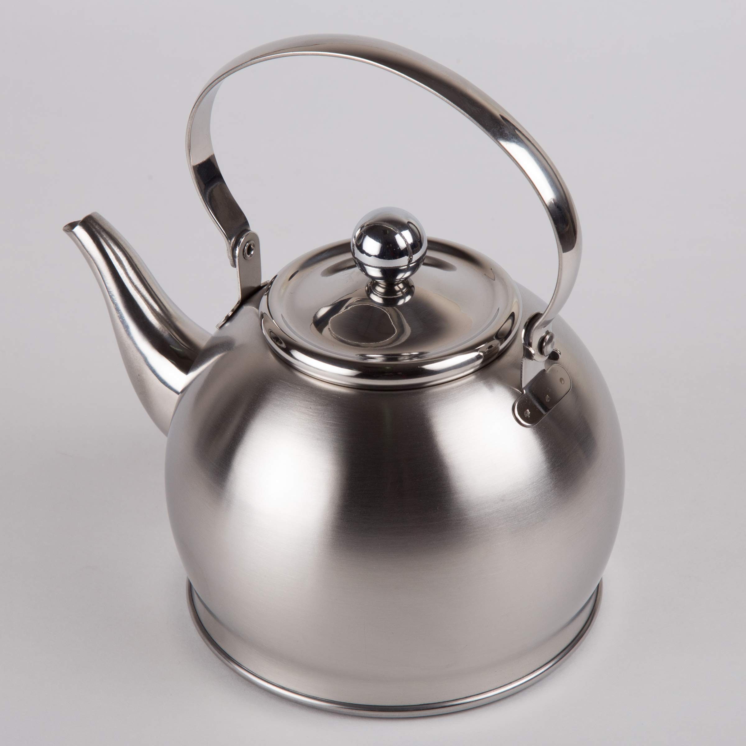 Creative Home 72258 Royal Stainless Steel Whistling Tea Kettle with Removable Infuser Basket, Folding Handle, 1 Quart