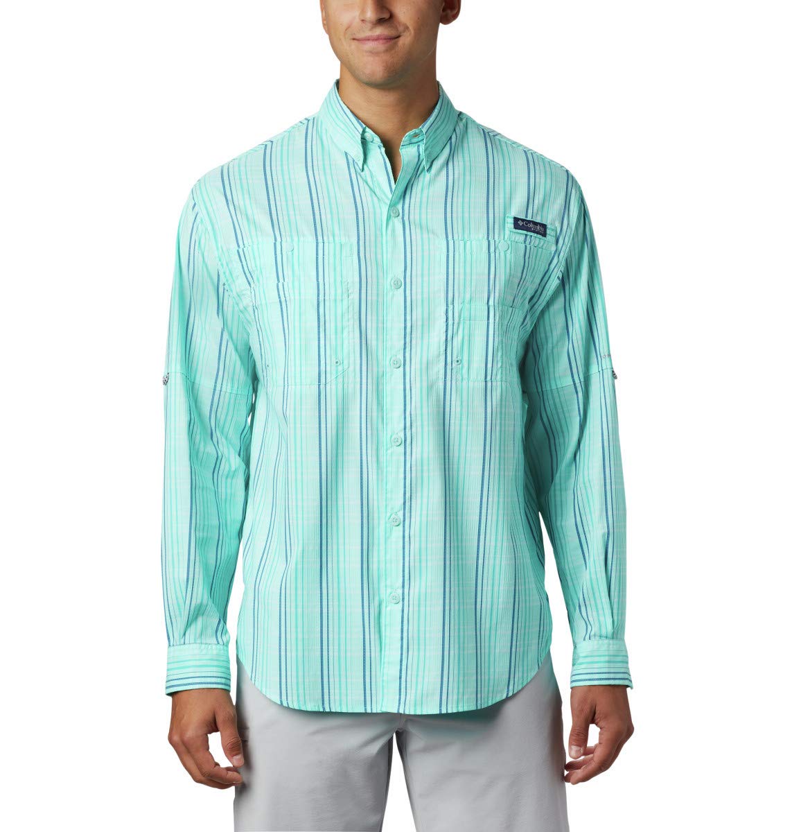 Columbia Men's Standard Super Tamiami Long Sleeve Shirt, Gulf Stream Small Check, Small