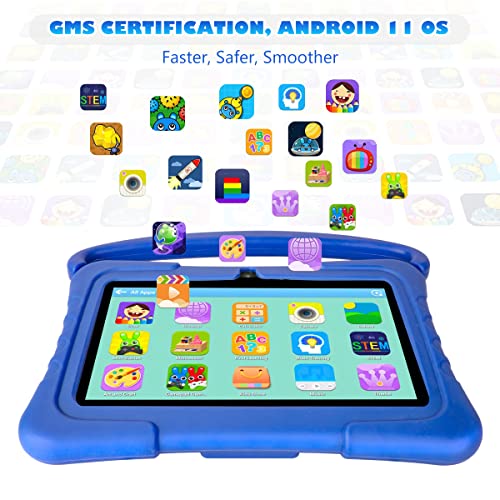 Tablet for Kids, Kids Tablet, 7 Inch Kids Tablets 32GB ROM 3GB RAM Android11 Tablet for Kids 3-14 with 2.4G Wifi, Gms, Eye Protection, Educational, Parental Control, Tablet with Silicone Case blue