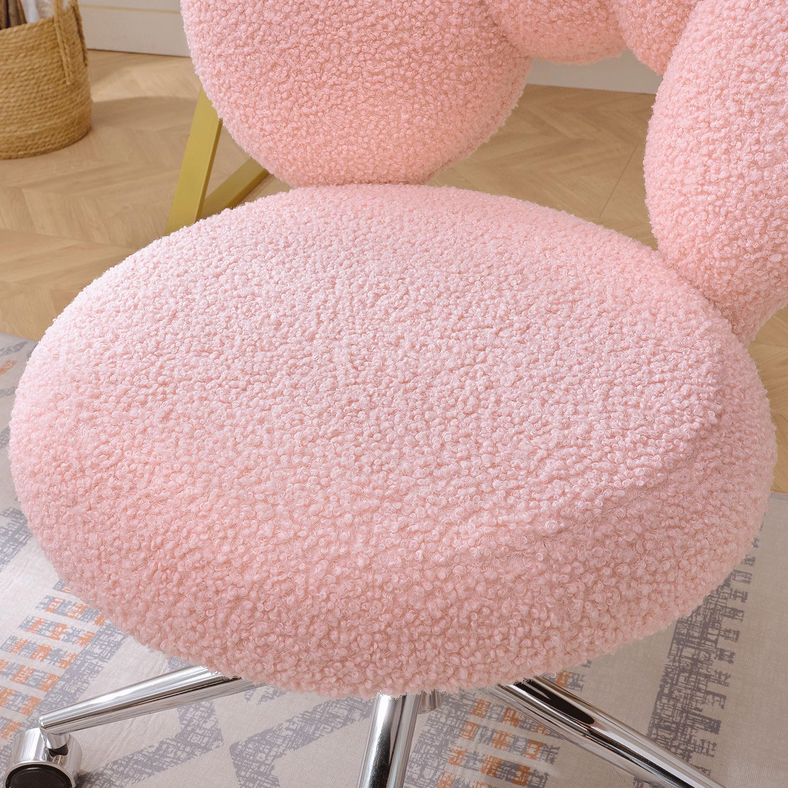 Home Office Chair Criss Cross Chair with Wheels, Upholstered Chairs with 360 Swivel, Height Adjustable Swivel Computer Task Chairs for Living Room, Bedroom, Vanity, Study(Pink)