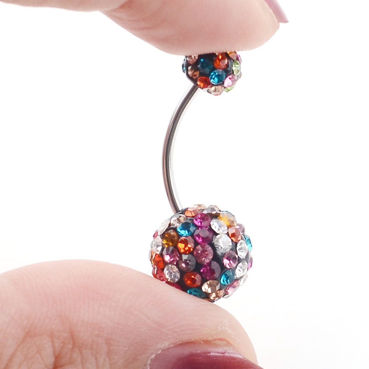 CrazyPiercing Crystal Belly Button Ring, Stainless Steel Navel Piercing Ring Stud Piercing, Colorful Rhinestones Ball Navel Ring 16G