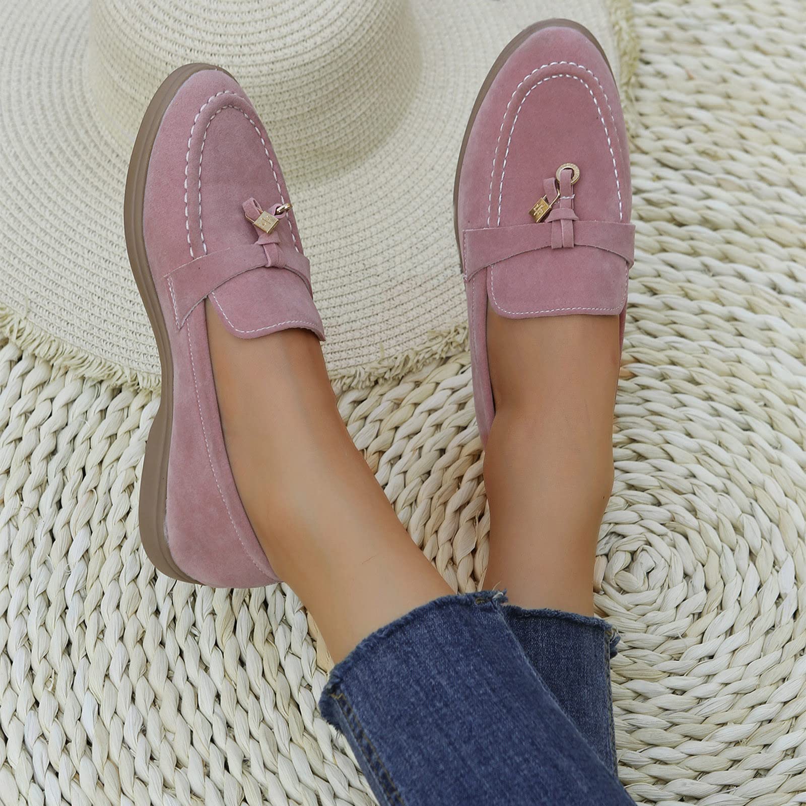 Fashion All Seasons Women Casual Shoes Flat Bottom Round Toe Soft Lightweight Solid Color Suede Comfortable Tan Water