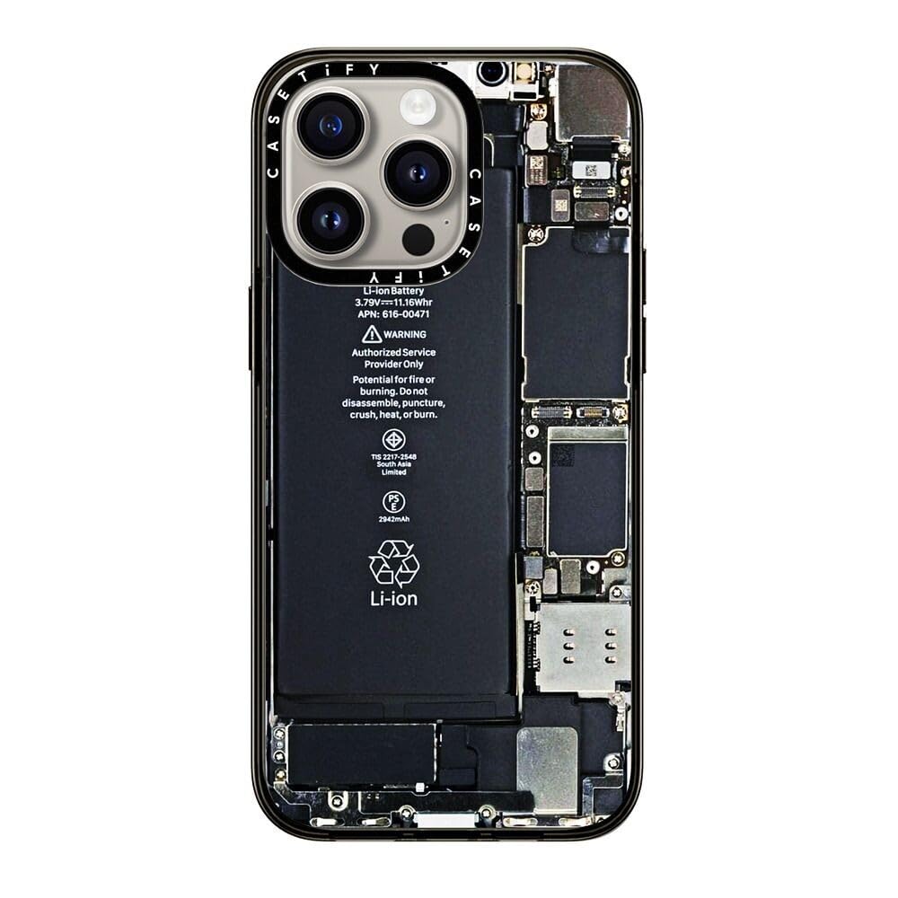 Casetify Compact Case for iPhone 15 Pro Max [2X Military Grade Drop Tested / 4ft Drop Protection] - Inside Parts - Clear Black CTF-8700029-16006040
