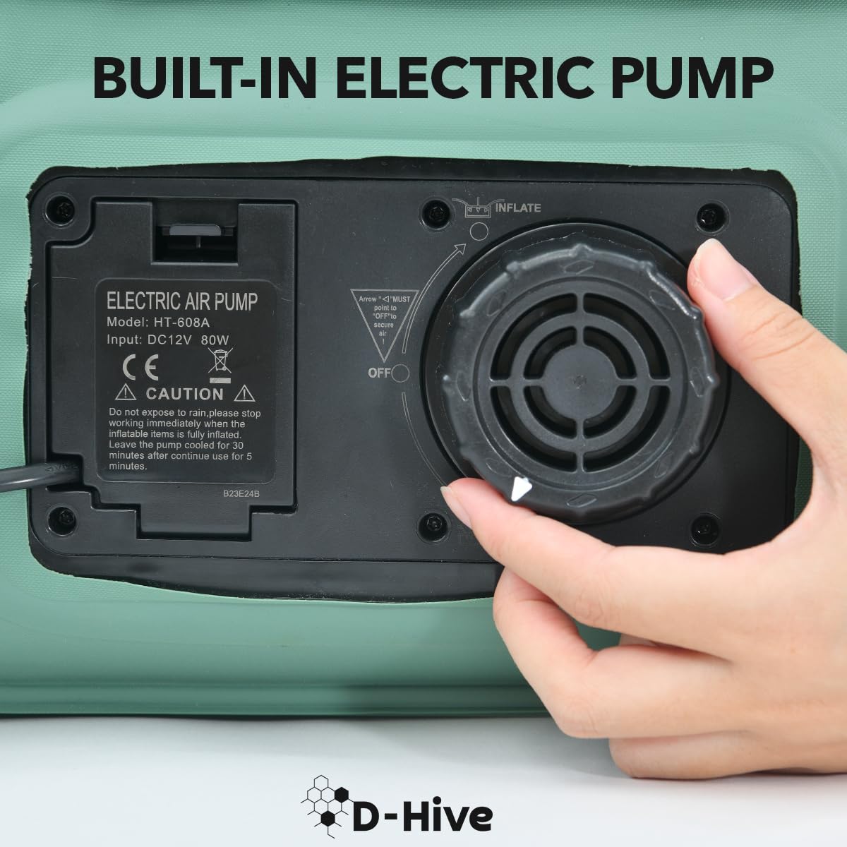 D-Hive Full Size SUV Air Mattress, Easy to Install with Built-In Pump, Quick Inflation, Anti-Deflate, Fits 2 People, Green