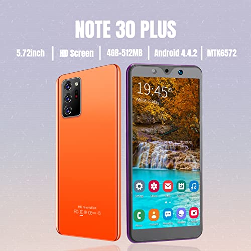 Cuifati Cellphone, Note30 Plus Smart Phone 5.72In Smartphone Dual Cards Dual Standby Smartphone Powerful Processor Expandable Storage 512MB+4GB(Orange)