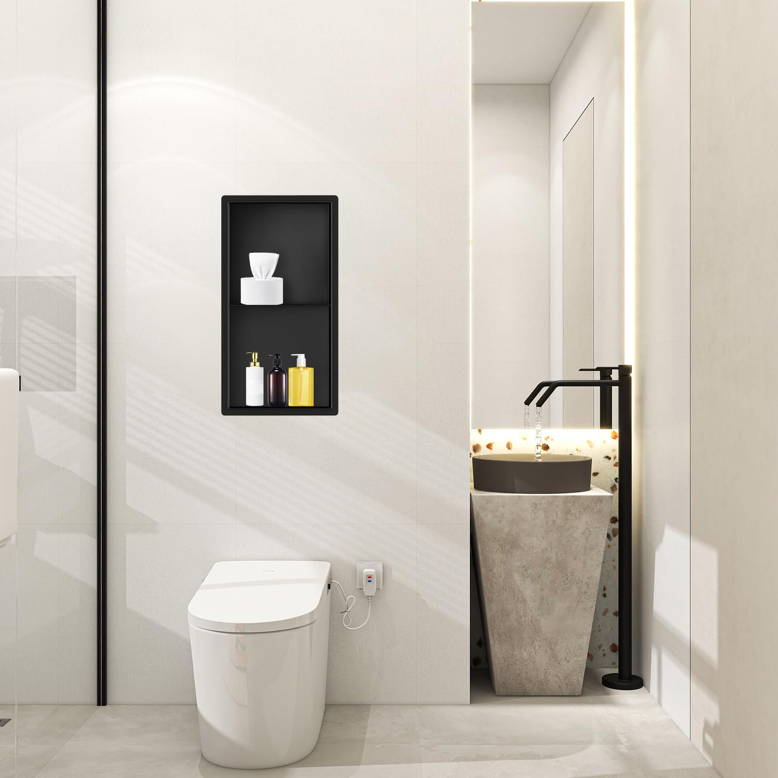Greenspring Shower Niche 24" X 12" for Shower Wall|Stainless Steel Shower Niche Matte Black|No Tile Needed Wall Niche for Bathroom Storage
