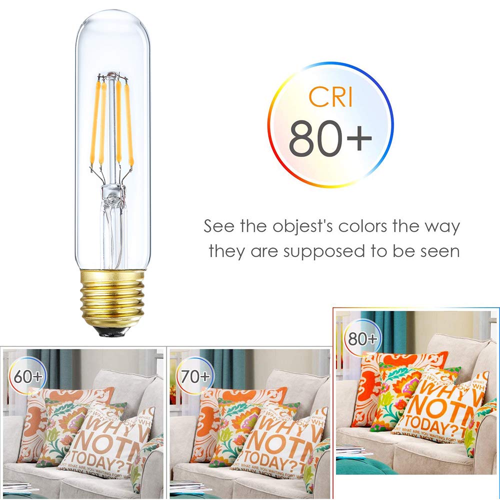 Leools Led Tube Bulb Glass 4W Dimmable Edison T10 Tubular Bulb,E26 Medium Base Filament Lamp 40 Watt Incandescent Bulb Equivalent 2700K Warm White,Clear Glass,No Flicker,3 Pack.