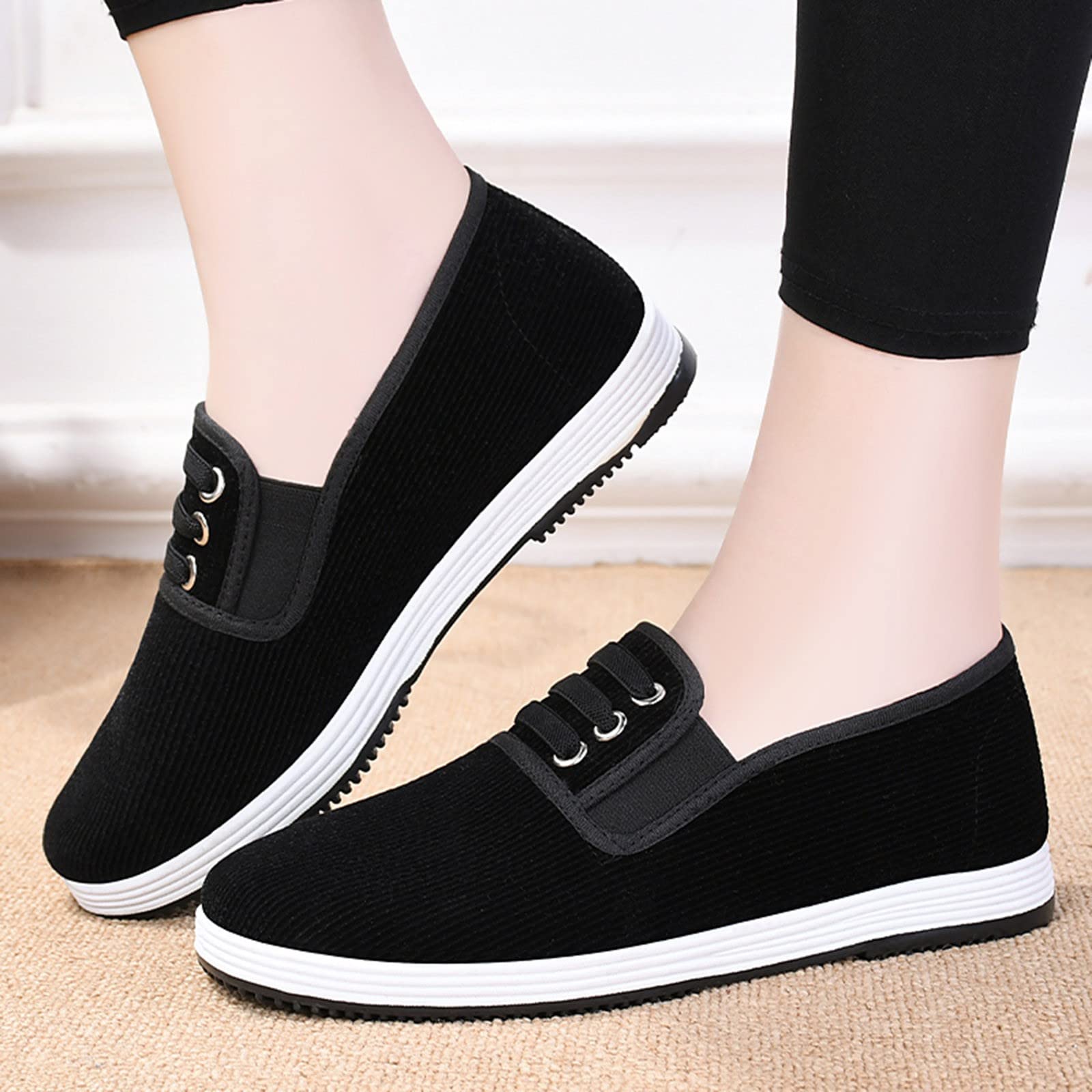 Fashion Autumn Men Casual Shoes Flat Cloth Soft Comfortable Solid Color Slip On Simple Style Leather Shoes Men Black
