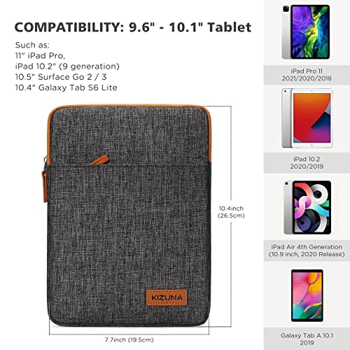 KIZUNA 9.7-10 Inch Tablet Sleeve Water Resistant Laptop Bag for 9.7" 10.5" 11" iPad Pro/Apple 10.2" iPad/10 Surface Go/Huawei MediaPad M5 Pro/10.5" Samsung Galaxy Tab A S6/Lenovo Smart/Acer -Brown