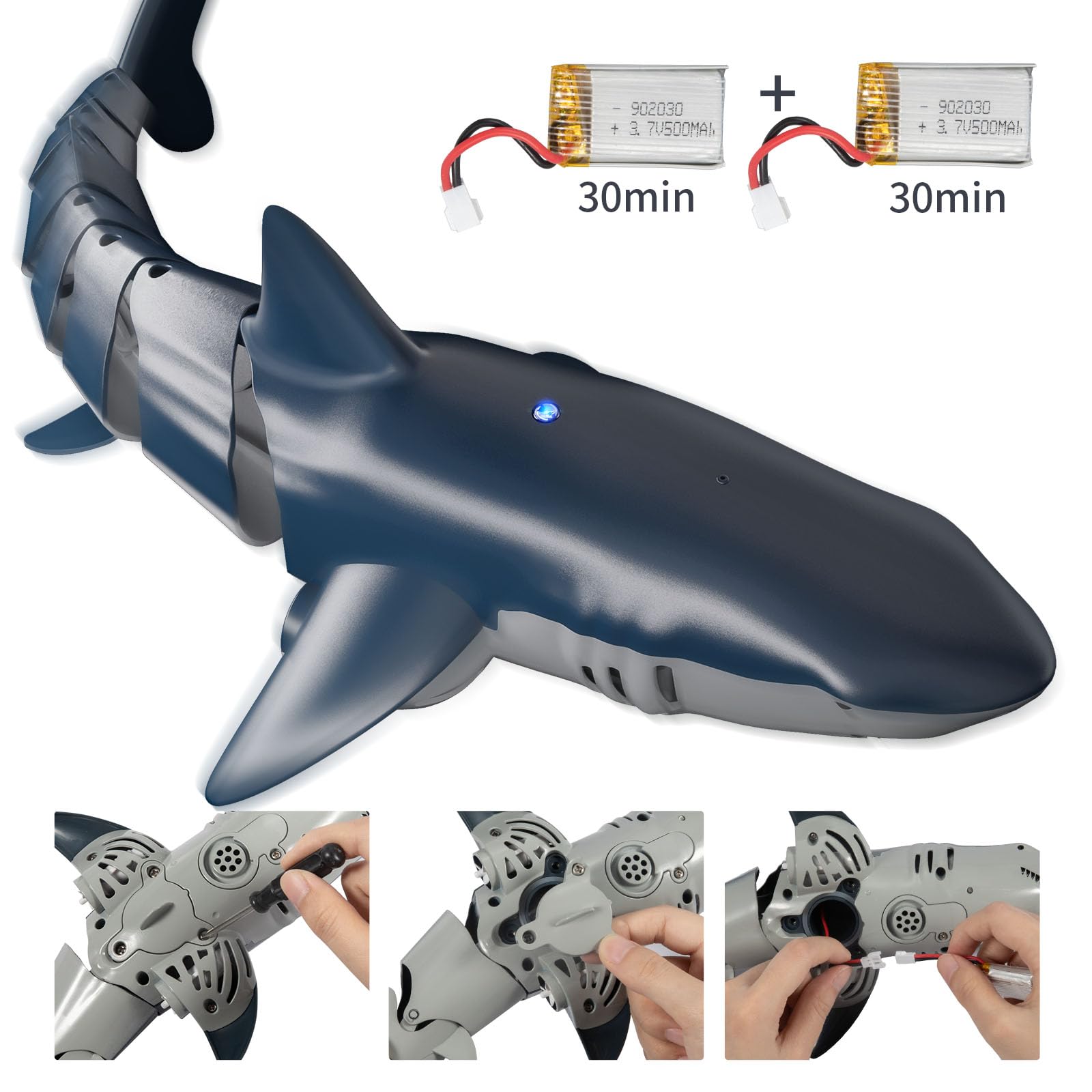 TEMI Remote Control Shark Toys, 1:18 High Simulation Scale Fish with Light and Spray Water for Lake Bathroom Pool Christmas Birthday Gift Electric RC Boat for Kids Ages 6+ Boys