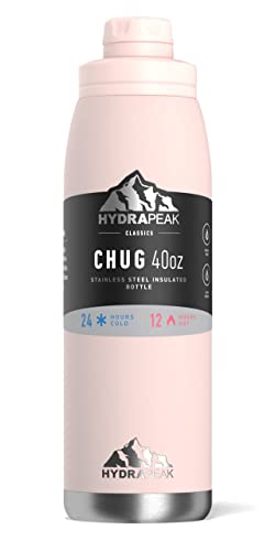 Hydrapeak 40 oz Insulated Water Bottle with Chug Lid - Leak Proof and Spill Proof Double Walled Vacuum Insulated Stainless Steel Water Bottles, Cold for 24 Hours | Hot for 12 Hours (Seashell)