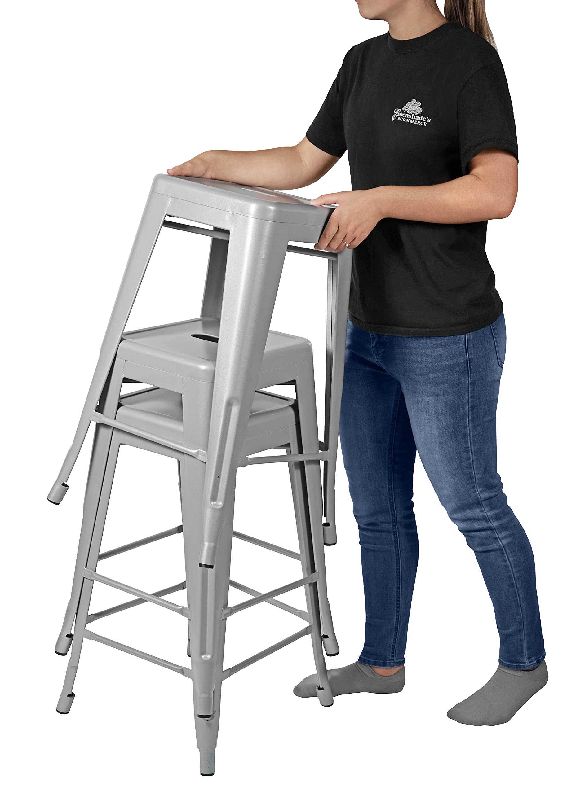 Sunjoy Group (#S-DNC1267PST) Stackable Metal Barstool, Silver, 26", Pack of 2