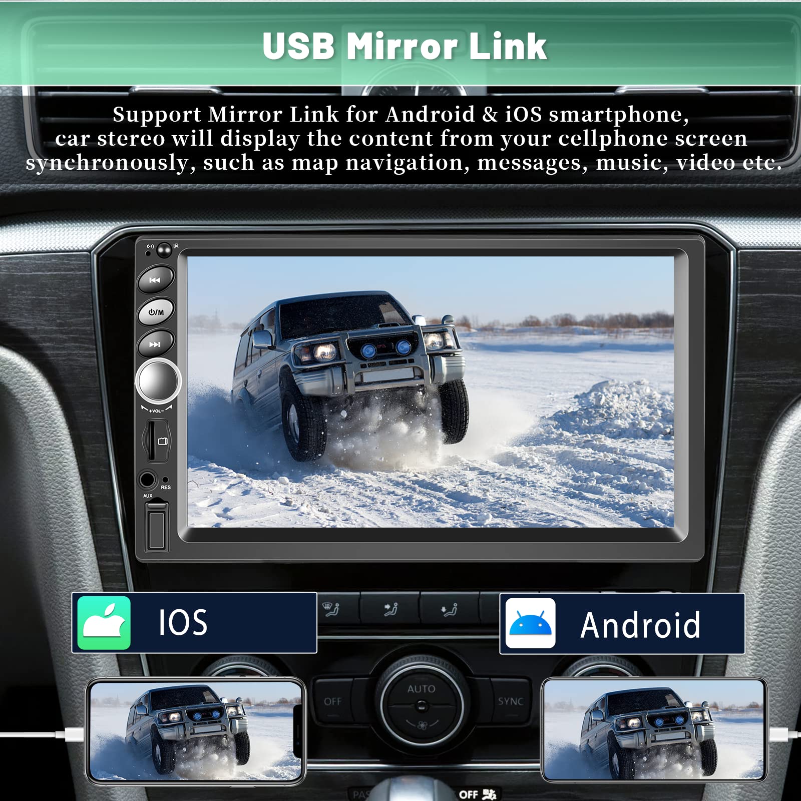 Double Din Car Stereo Compatible with Apple CarPlay and Android Auto, 7 Inch HD Touch Screen Car Radio with Mirror Link Voice Control SWC,Car Audio Receivers with Bluetooth FM Radio+Backup Camera