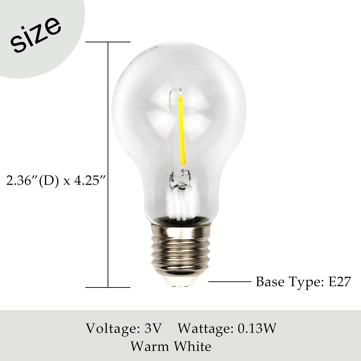 MJ PREMIER LED Light Bulb E27 Base Replacement Bulbs 3V Customized Special Table Lamp Battery Operated Warm White Light(60 * 108)