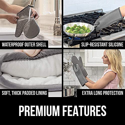 Gorilla Grip Cutting Board Set of 3 and Silicone Oven Mitts Set, Both in Gray Color, 2 Item Bundle