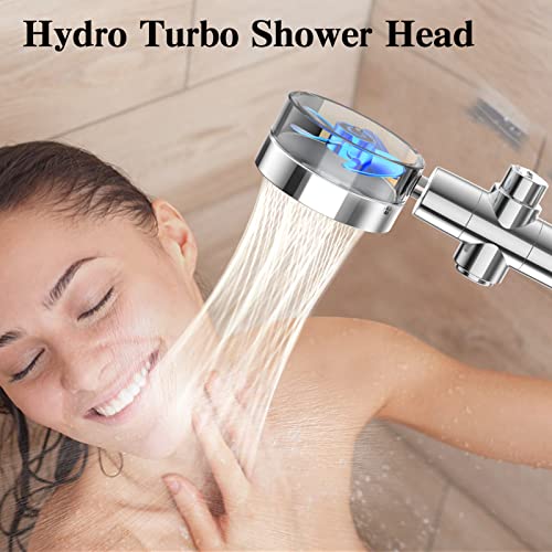 Hydro Jet Turbo Fan High Pressure Shower Head with Handheld,Detachable Shower Head Kit with Back Scrubber/7 Filters/Hose/Holder/Shower Loofah,Turbocharged Shower Head with Pause Switch(Blue)