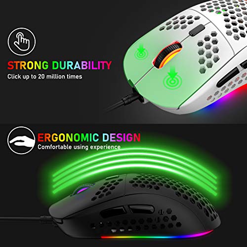 One 2 Mini 60% Wired Gaming Keyboard and Mouse Combo,Wired Chroma RGB Backlit+6400DPI Honeycomb Lightweight Mouse,Compact Anti-Ghosting Metal Panel WaterProof for PC Mac PS4 PS5 (White/Red Switch)