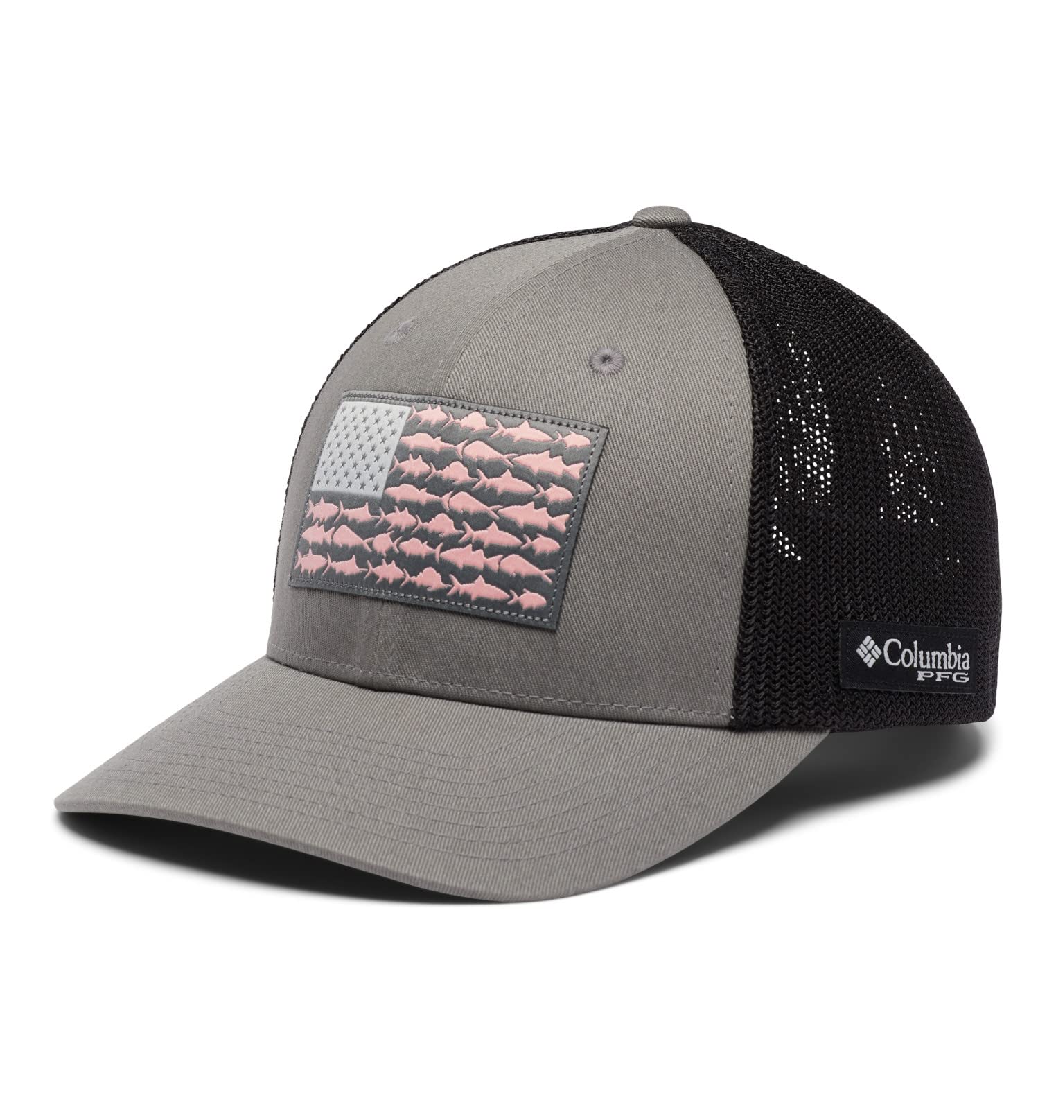 Columbia Unisex PFG Fish Flag Mesh Ball Cap - Low, Titanium/Black, Small/Medium