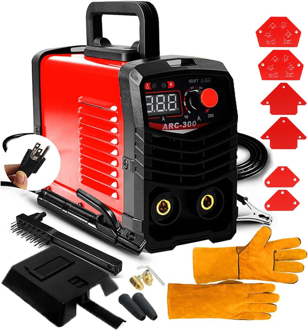 Evargc Stick Welder, Single Phase 110V 300Amp MMA Welder Machine, IGBT Inverter ARC Welding Machines Digital Display LCD Hot Start Arc Force Anti-Stick, Electrodes from 1/16 in. to 3/32 in With Gloves