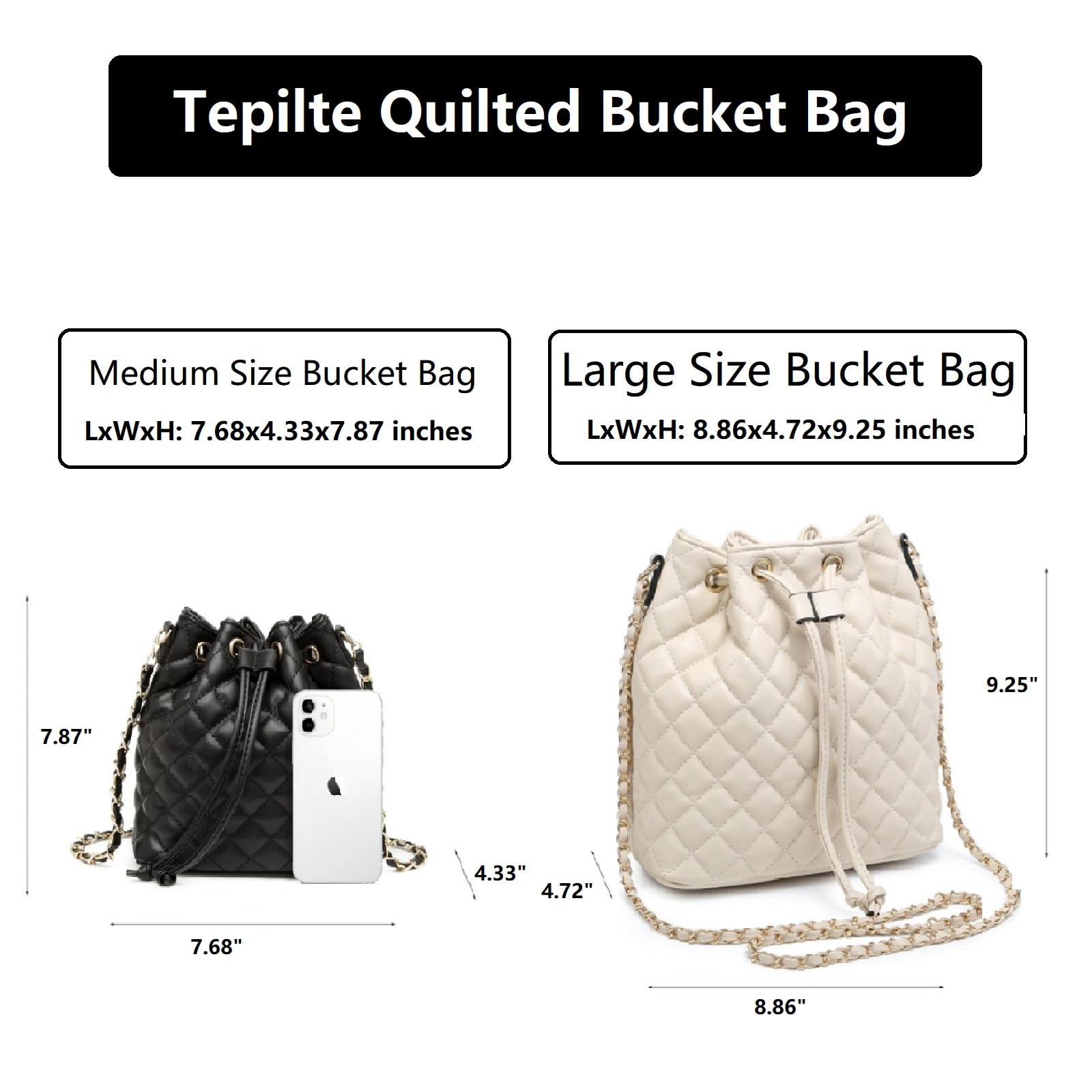 Tepilte Quilted Tote Bag for Women Croseebody Handbags Solid Color Satchel Handbags with Metal Shoulder Strap(Champagne)