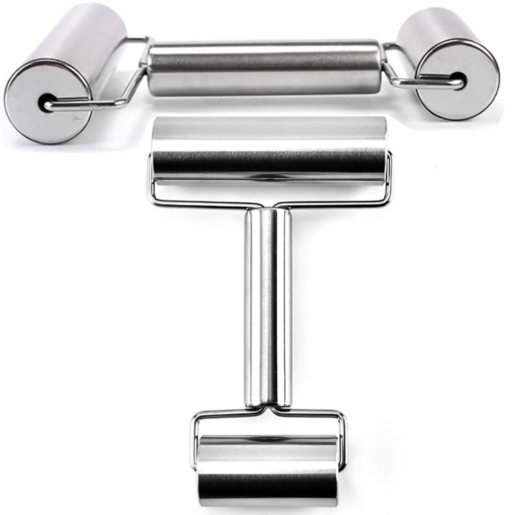 Goeielewe Rolling Pin Double Roller, Stainless Steel Pastry and Pizza Double Dough Baker Roller Metal Kitchen Utensils Ideal for Baking Dough, Pizza, Pie, Pastries, Pasta and Cookies